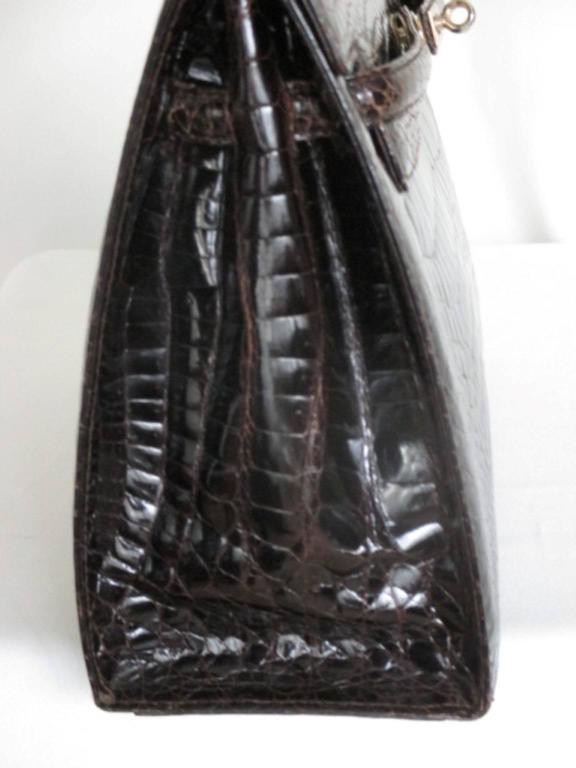 Vintage Dark Brown Croco Leather Handle Bag For Sale at 1stDibs | kelly ...