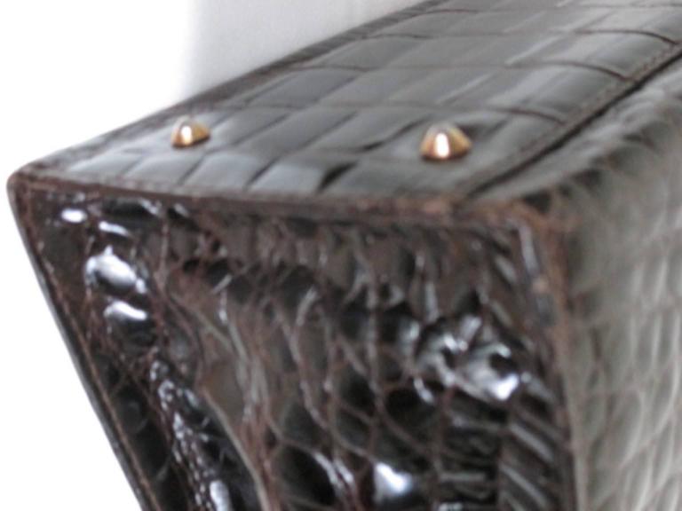 Vintage Dark Brown Croco Leather Handle Bag For Sale at 1stDibs | kelly ...