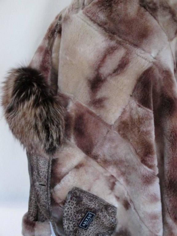 Metallic Leopard Print Shearling Coat with Fox Fur Hood at 1stDibs