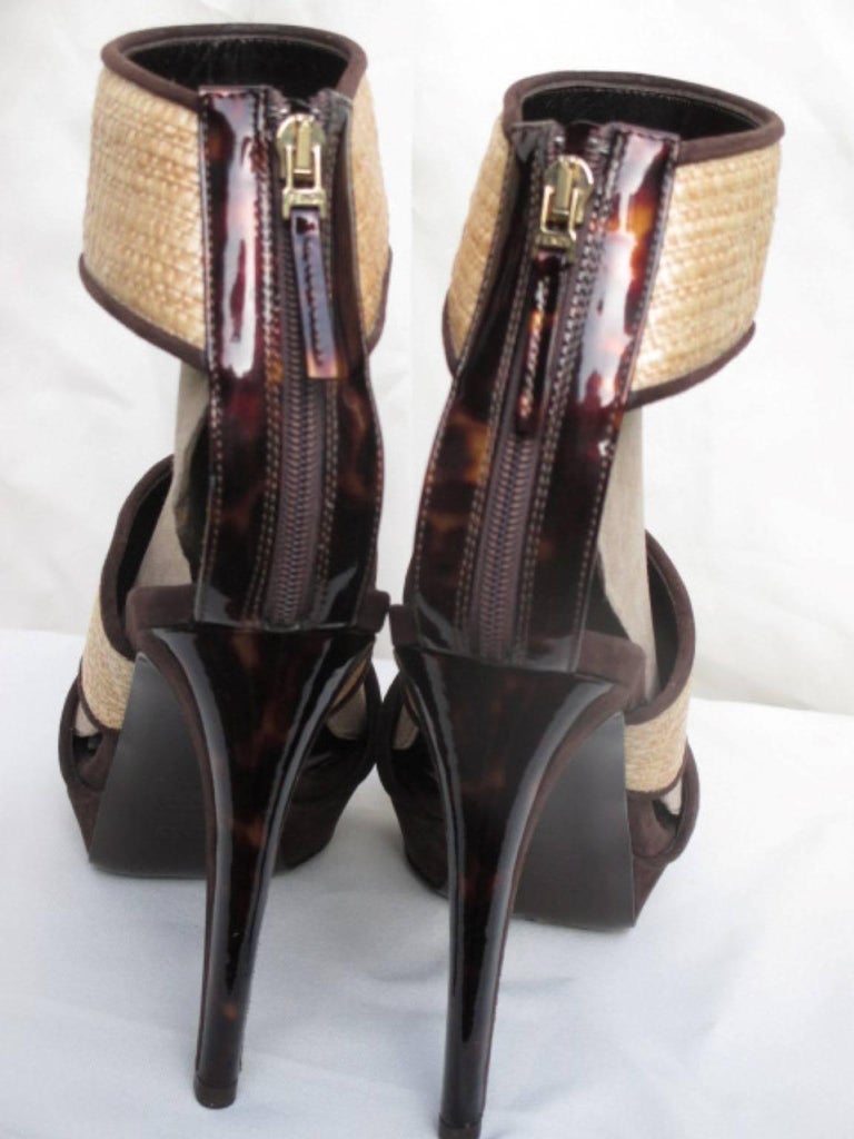 Fendi Brown Suede Leather and wicker high heels For Sale at 1stDibs ...