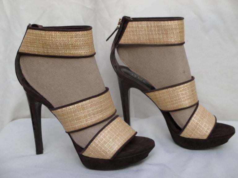 Fendi Brown Suede Leather and wicker high heels For Sale at 1stDibs ...