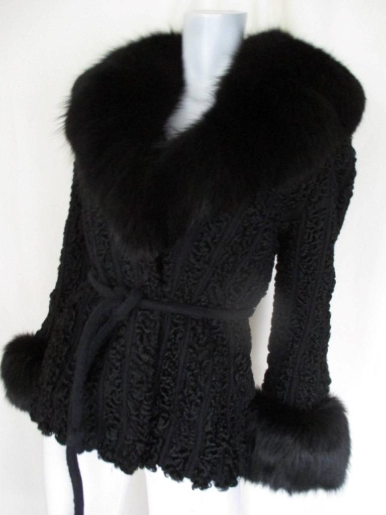 Black Persian Lamb Fox Fur Jacket at 1stDibs