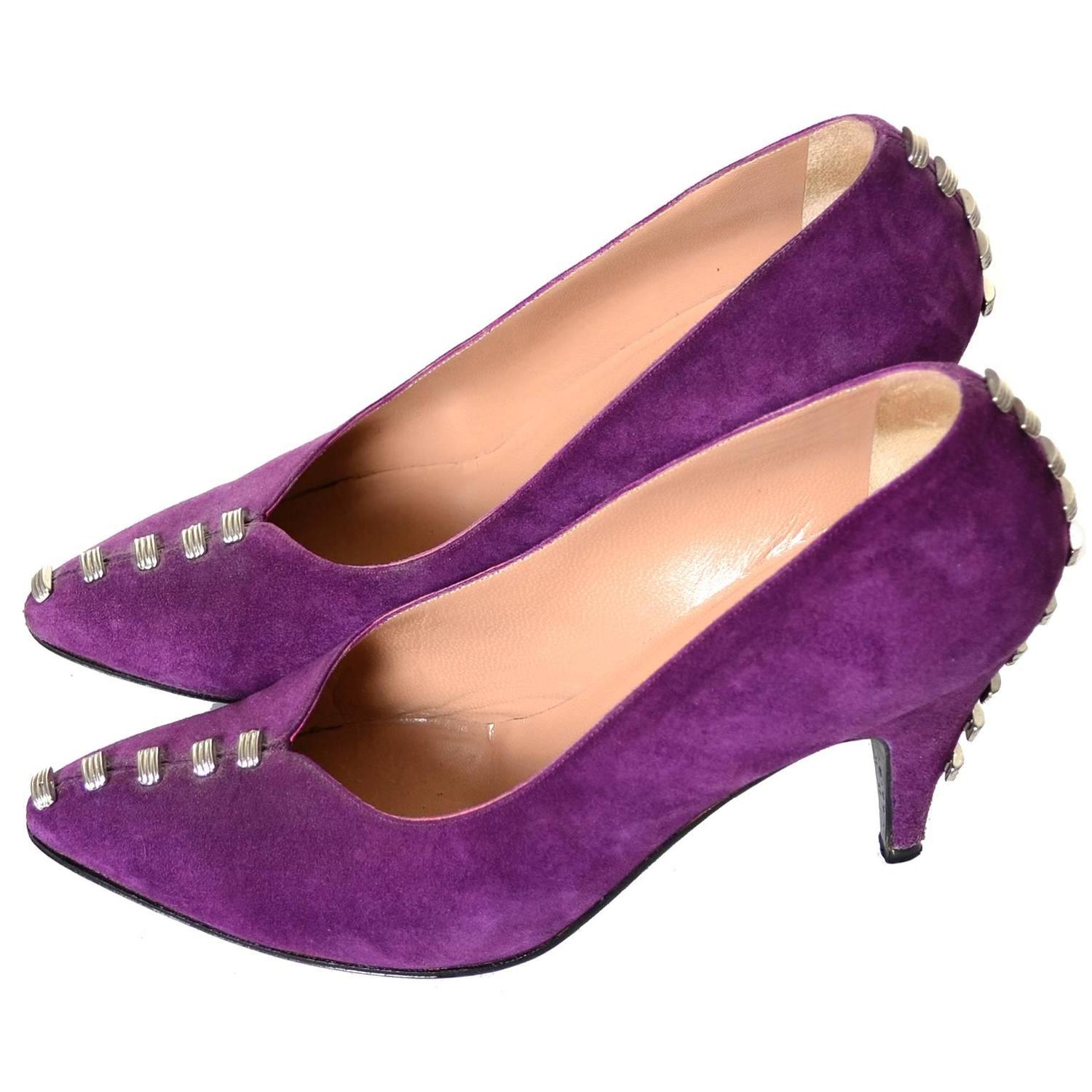 Maud Frizon 1980s Vintage Shoes Purple Suede Heels Studs Italy 37.5 7B ...