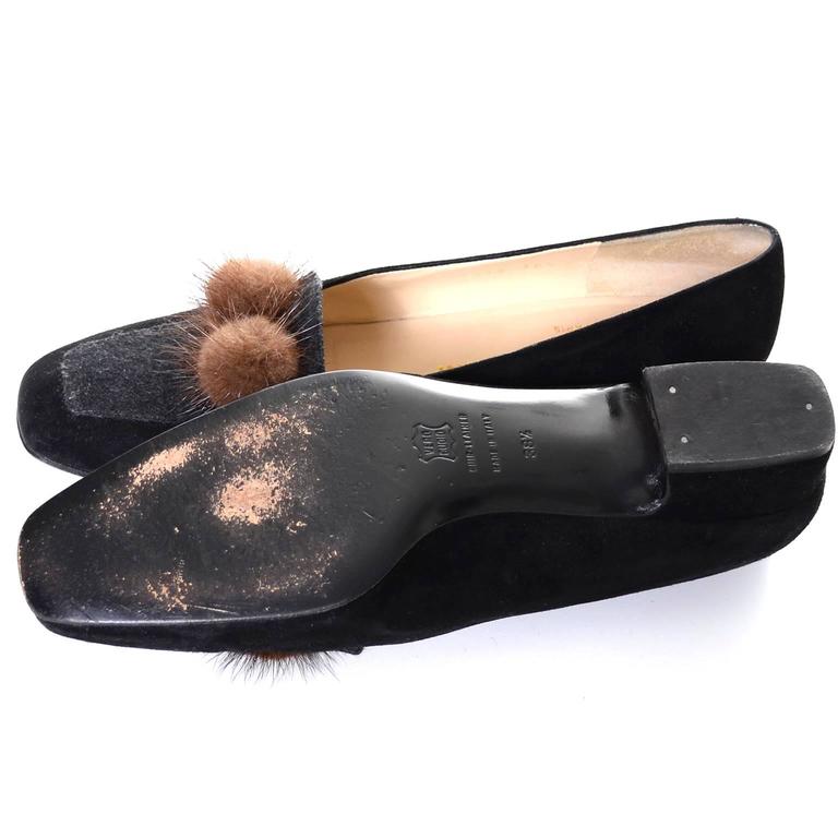 Rene Mancini Paris Vintage Shoes w/box Size 38.5 Mink Pom Poms Velvet ...