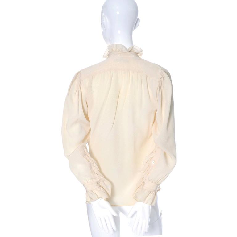 1970s Vintage YSL Yves Saint Laurent Cream Silk Blouse With Ruffles For ...