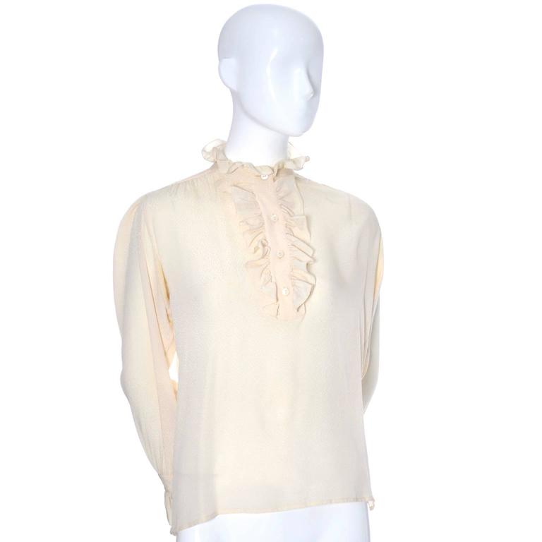 1970s Vintage YSL Yves Saint Laurent Cream Silk Blouse With Ruffles For ...