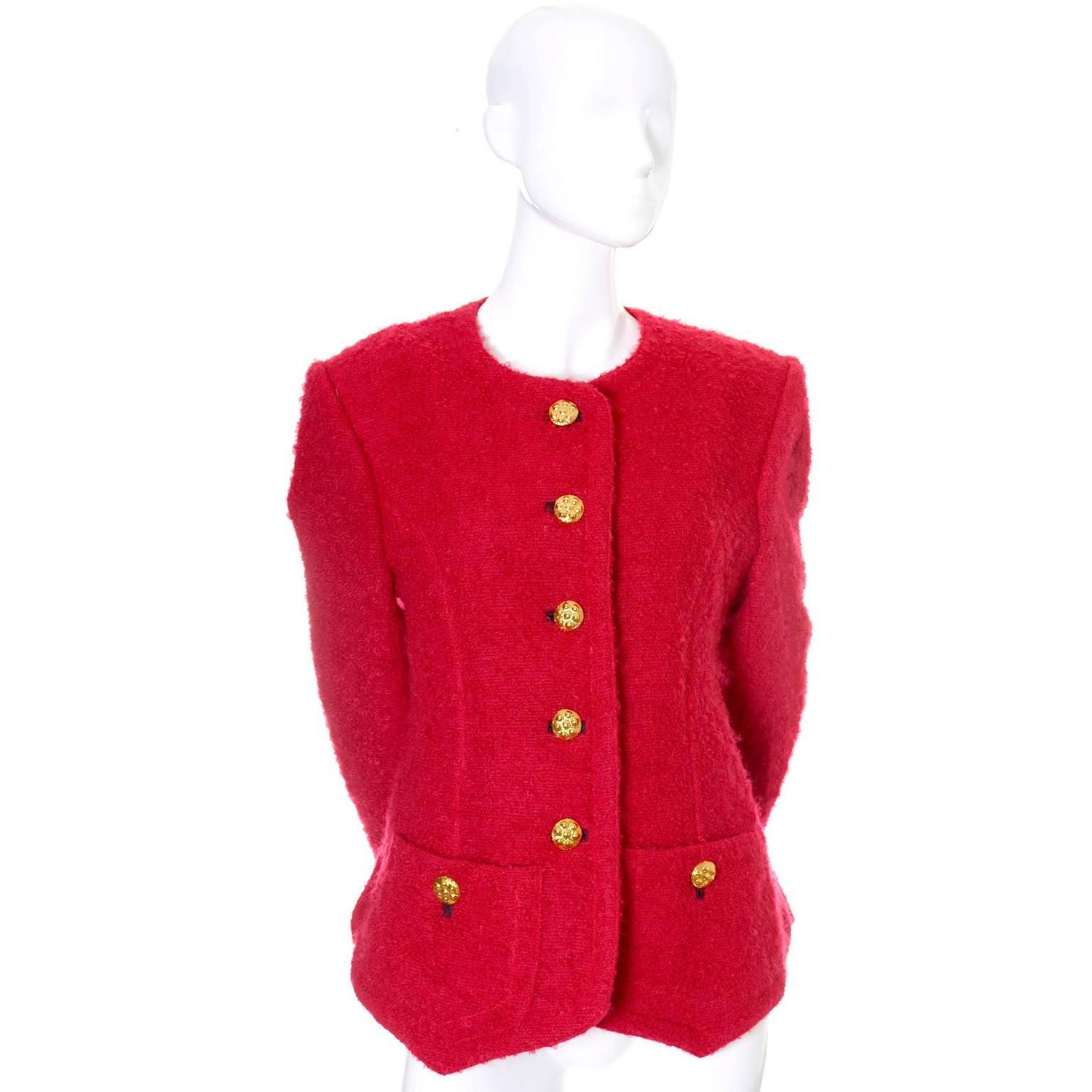 YSL Vintage Red Boucle Blazer Yves Saint Laurent Rive Gauche Paris Sz ...
