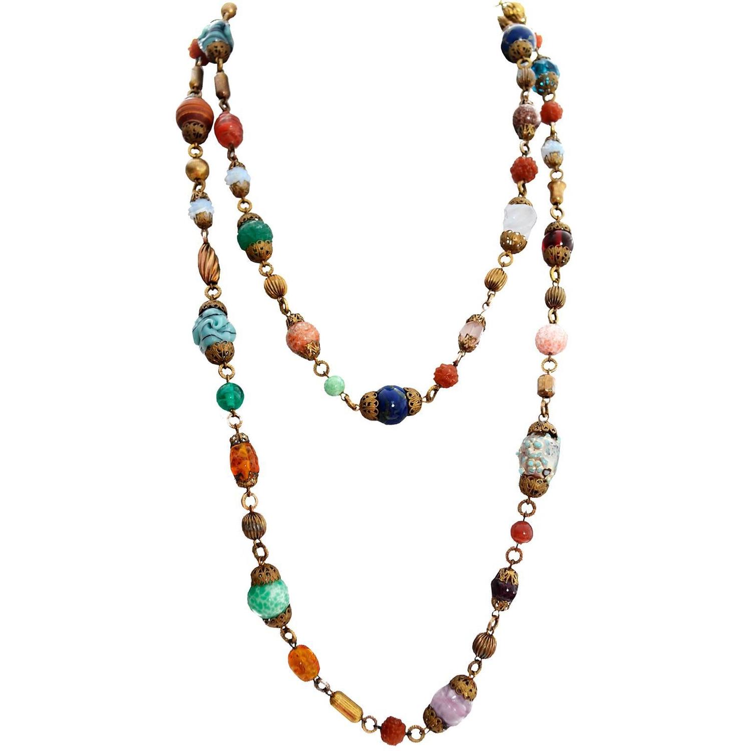 Vintage 1920s Rare Glass Bead Flapper Necklace Lapis Lampwork Peking ...