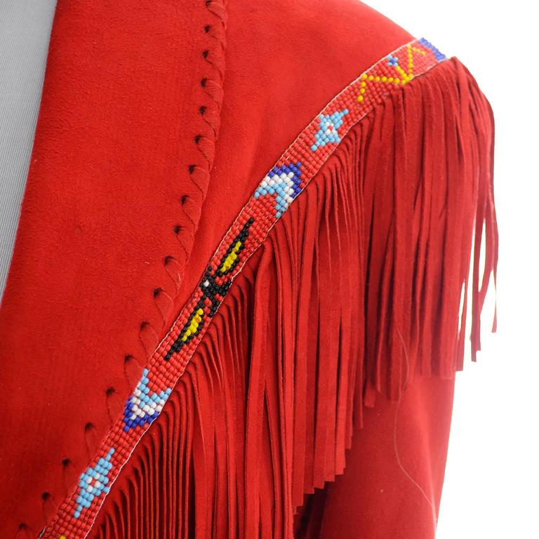 Vintage Char Santa Fe Cherry Red Soft Suede Jacket Fringe Beading at ...