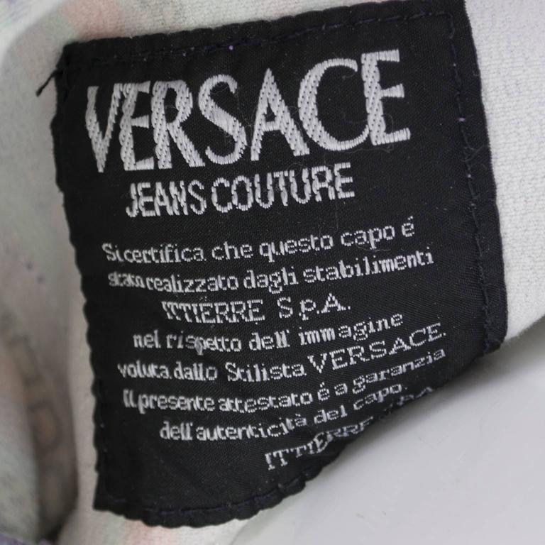 1990s Versace Jeans Couture Greek Key Stripes Print Silk Blouse and ...