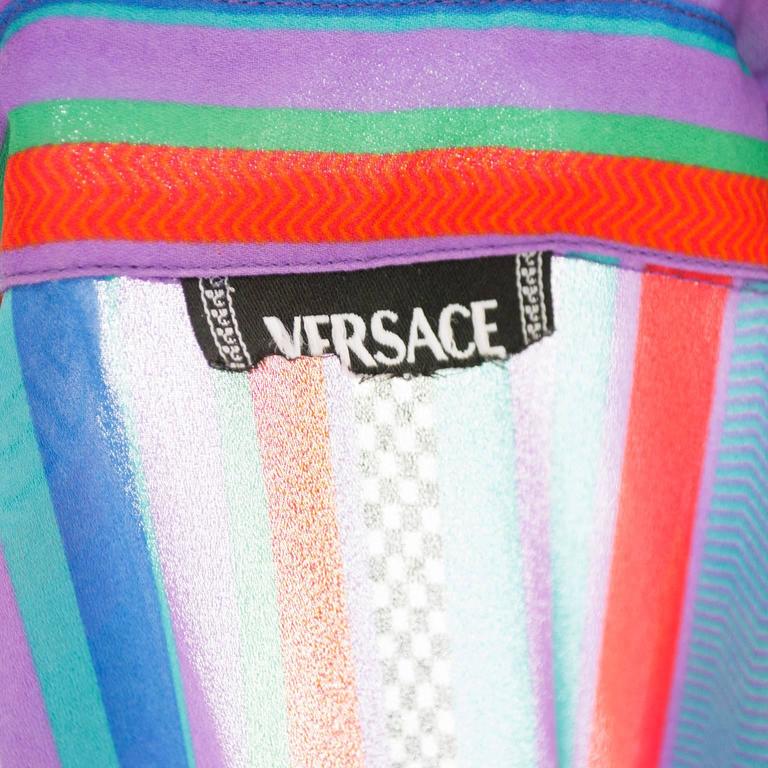 1990s Versace Jeans Couture Greek Key Stripes Print Silk Blouse and ...