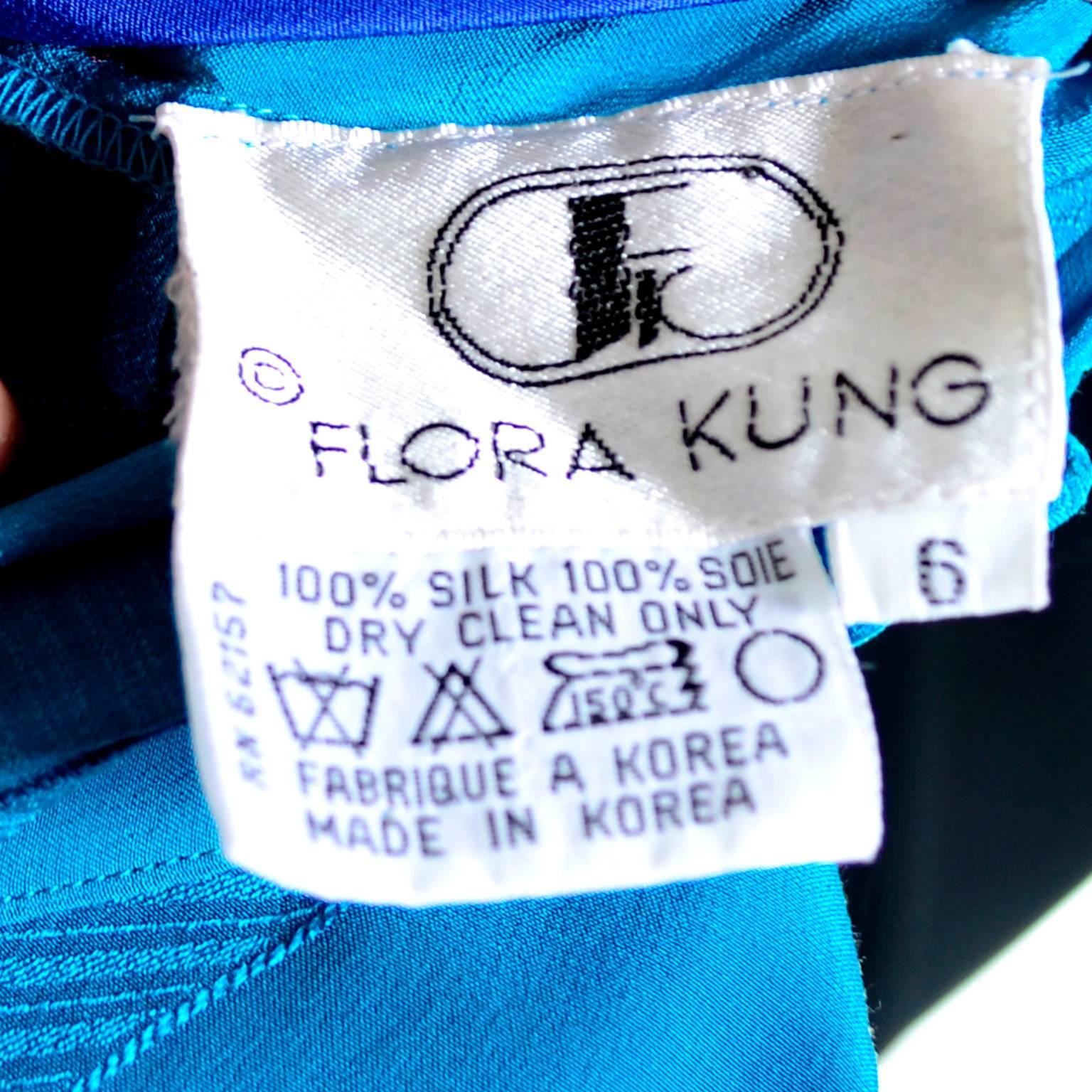 Flora Kung Abstract Teal Blue Silk Vintage Dress 1980s Size 6 For Sale ...