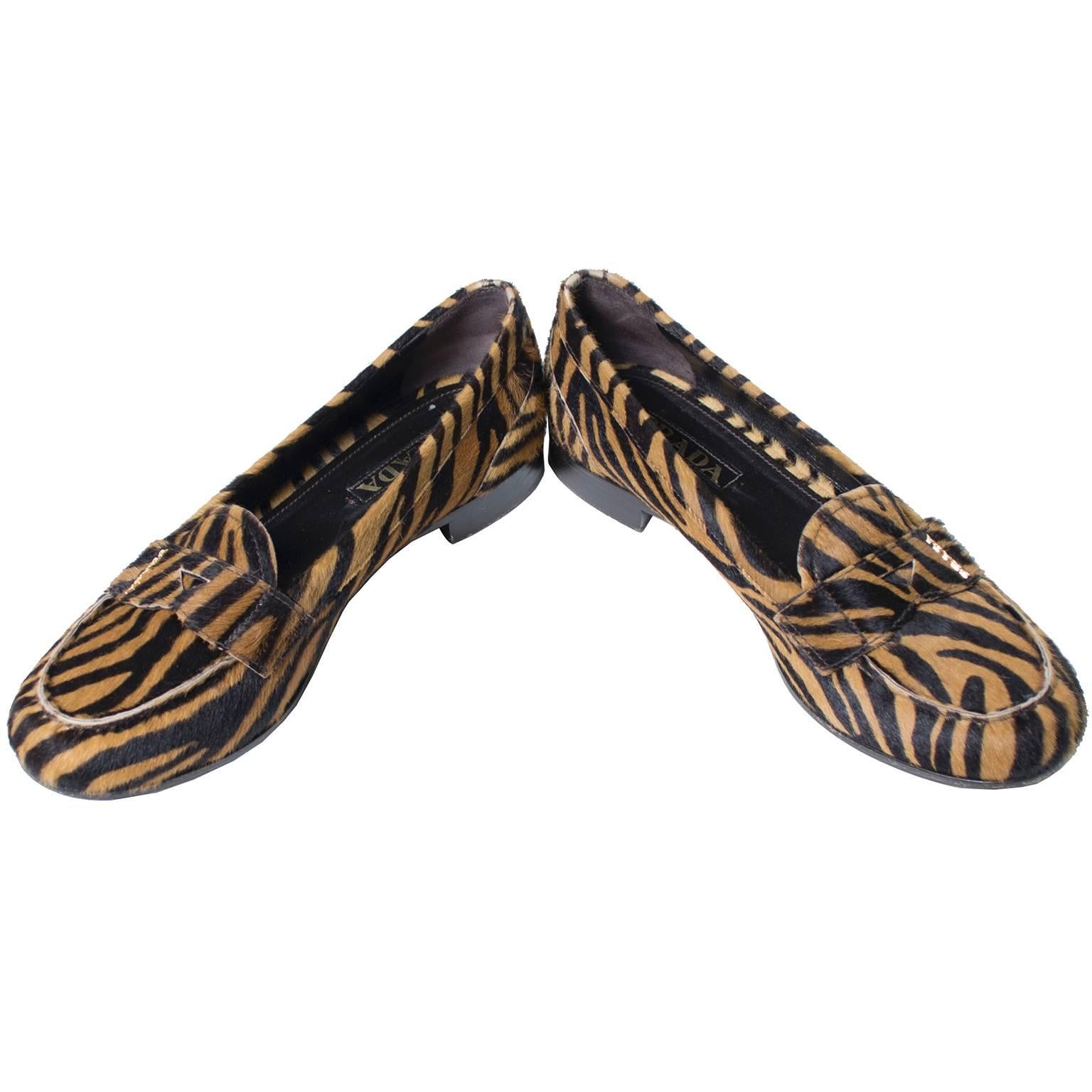Prada Pony Fur Zebra Loafers Animal Print Shoes 37.5 at 1stDibs ...