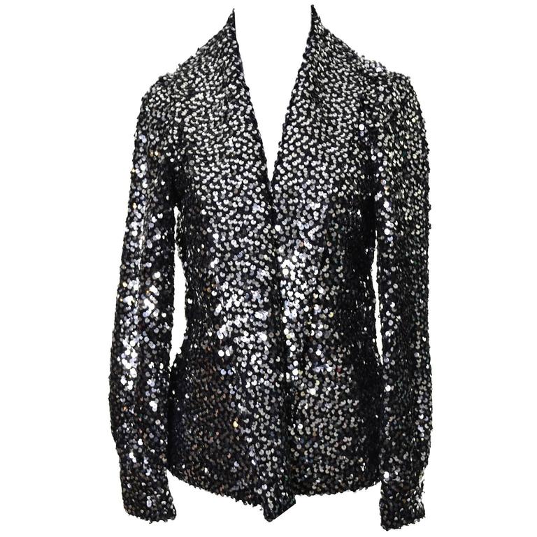 I Magnin Vintage Evening Jacket Cardigan in Metallic Silver w/ Sequins ...
