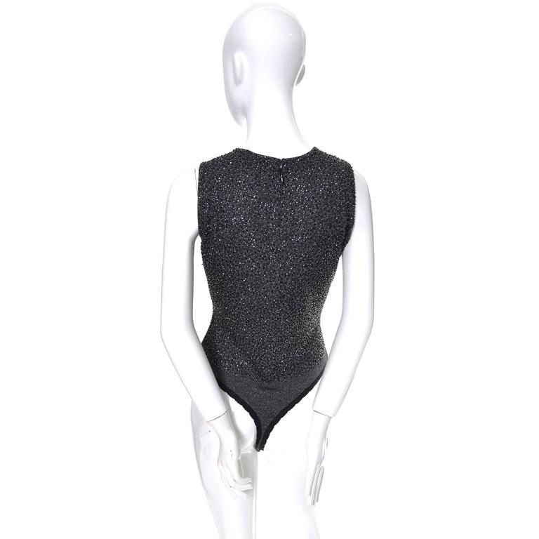 1990s Vintage Donna Karan Beaded Bodysuit Evening Top Black Label M/L ...