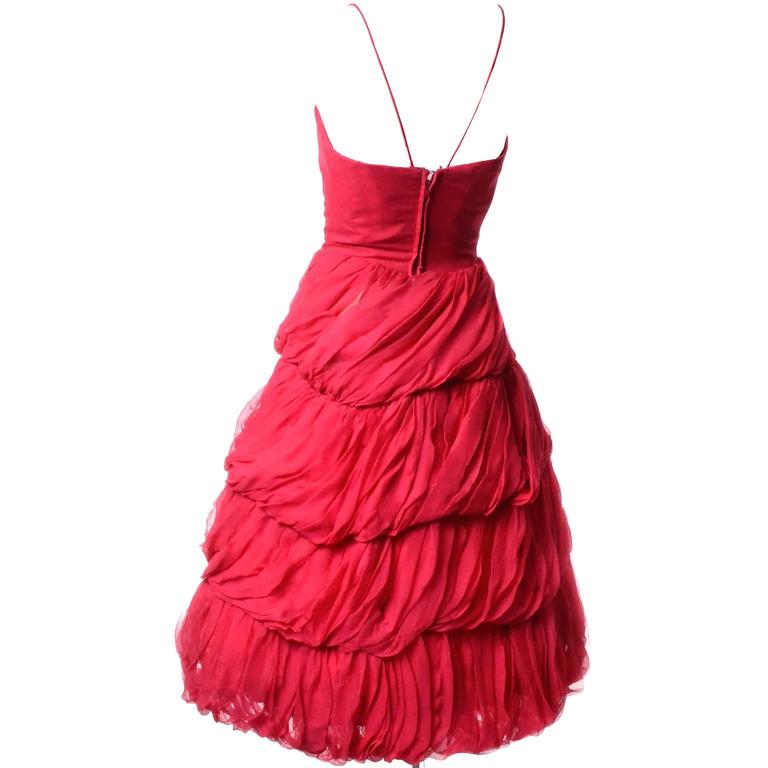1950s Frank Usher London Vintage Dress in Fine Red Silk Chiffon Black ...