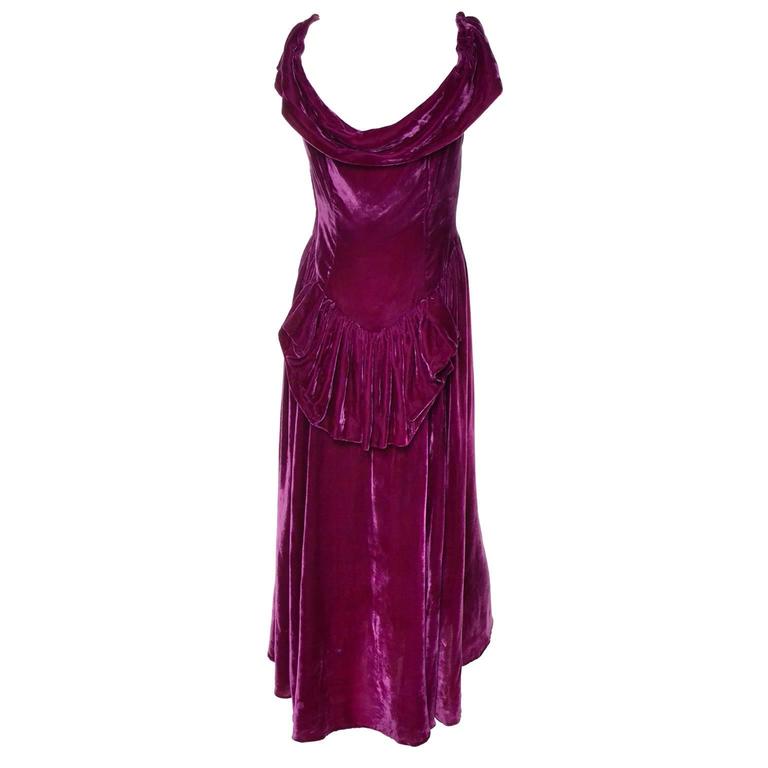 1930s Raspberry Pink Red Velvet Evening Gown Vintage Dress Bustle 6 at ...