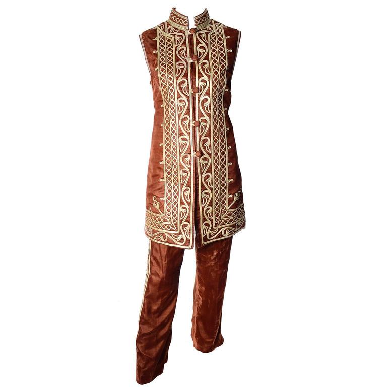 1970s Afghanistan Velvet Pantsuit Bohemian w/ Embroidered Waistcoat and ...