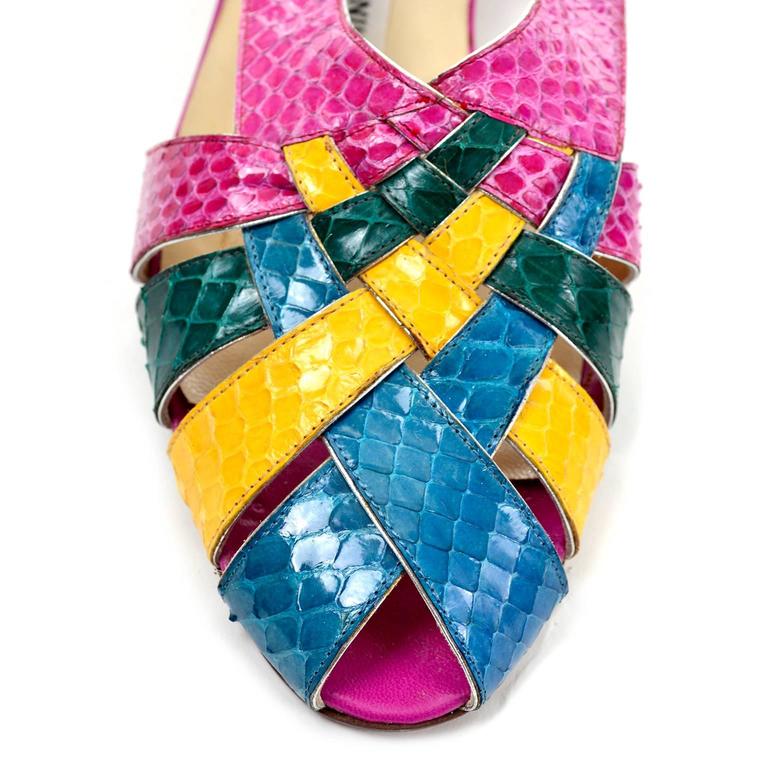 New Snakeskin Vintage Manolo Blahnik London Color Block 1980's Shoes ...
