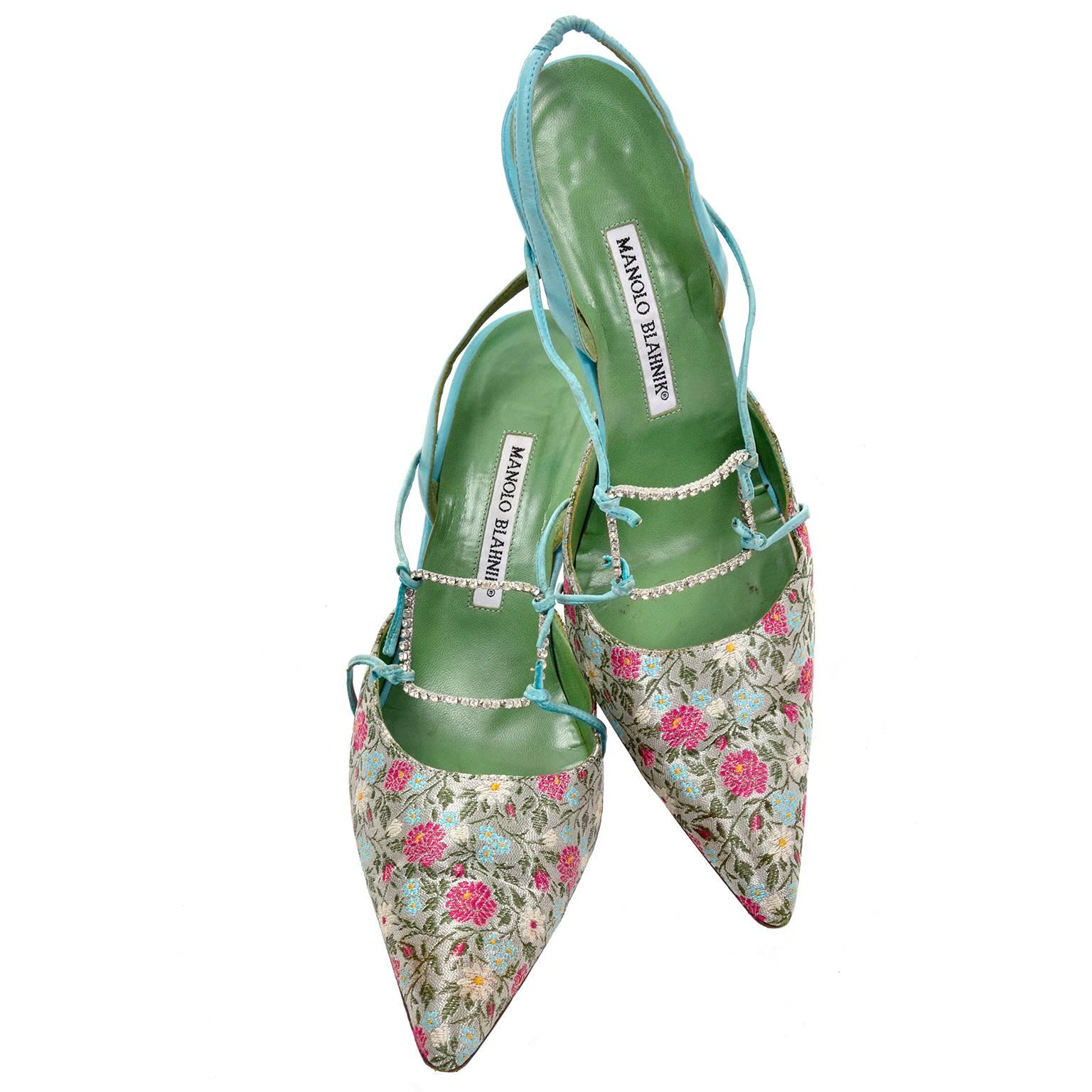 Manolo Blahnik Vintage Floral Shoes Size 40 Rhinestones at 1stDibs ...