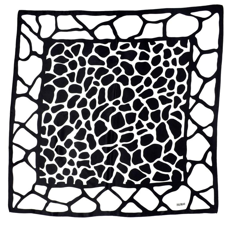 Vintage Bill Blass Giraffe Print Black and White Abstract Silk Scarf at ...