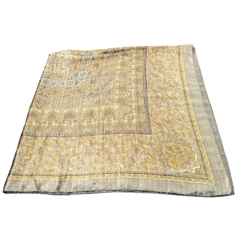 Silk Metallic Gold Patterned Oversized Vintage Scarf or Wrap at 1stDibs ...