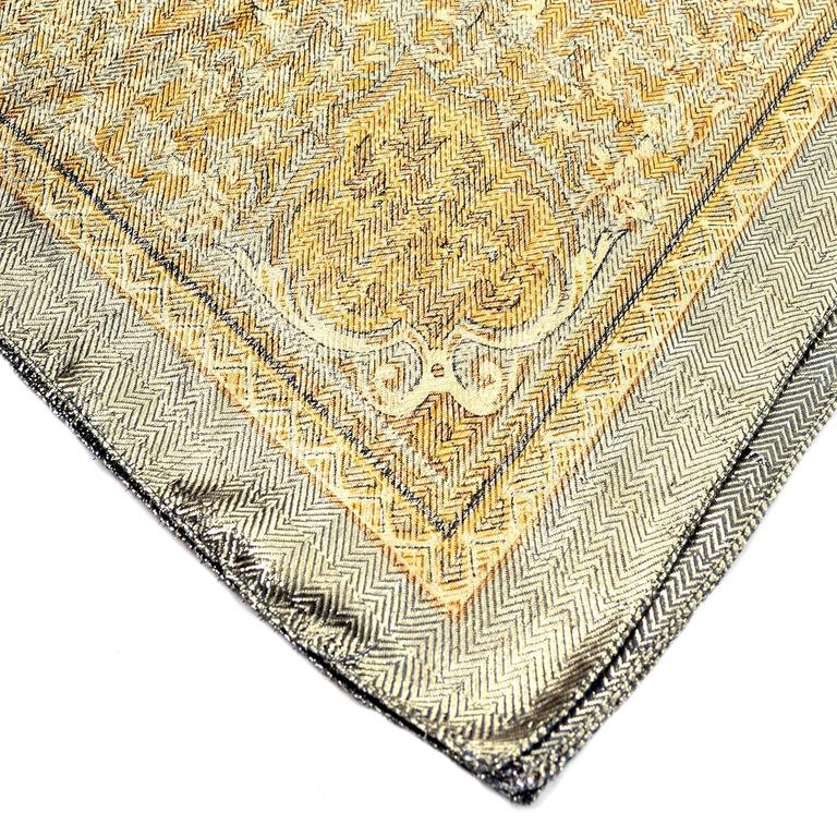 Silk Metallic Gold Patterned Oversized Vintage Scarf or Wrap at 1stDibs ...