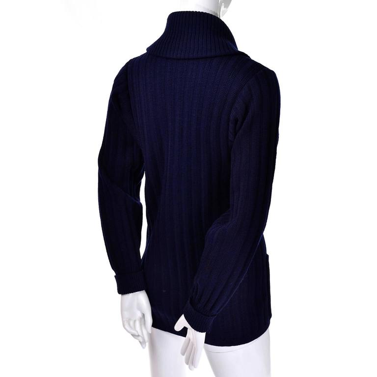 YSL Yves Saint Laurent 1970s Navy Blue Wool Cardigan Sweater With Shawl ...