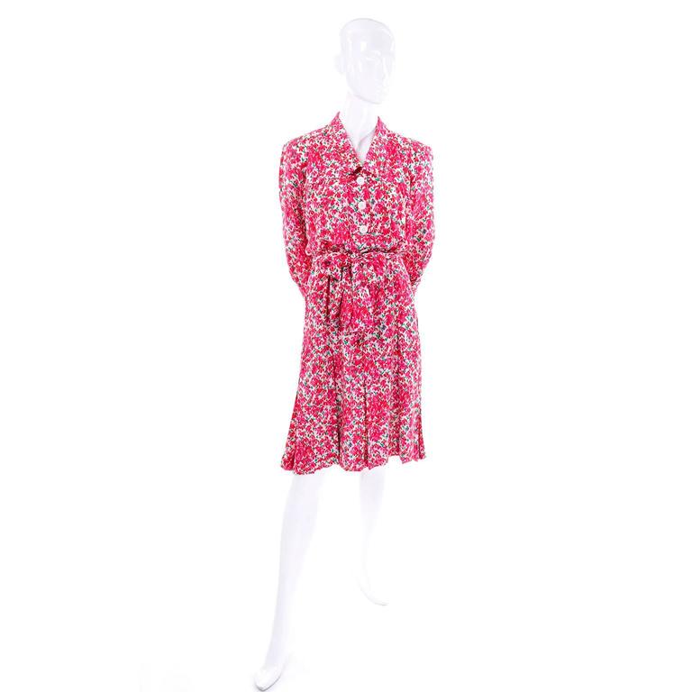 1970s Yves Saint Laurent YSL Vintage Dress in Pink Floral Silk Print at ...