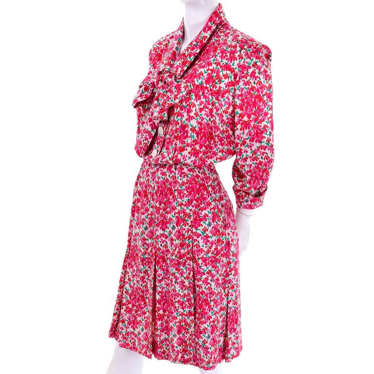 1970s Yves Saint Laurent YSL Vintage Dress in Pink Floral Silk Print at ...