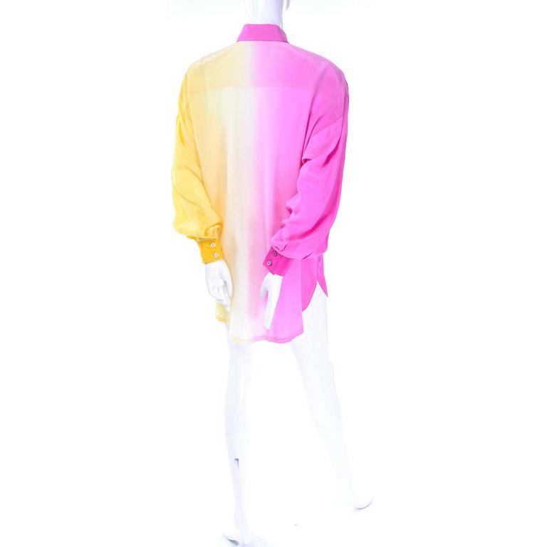 Escada Vintage Silk Yellow and Pink Color Block Blouse With Ombre Back ...