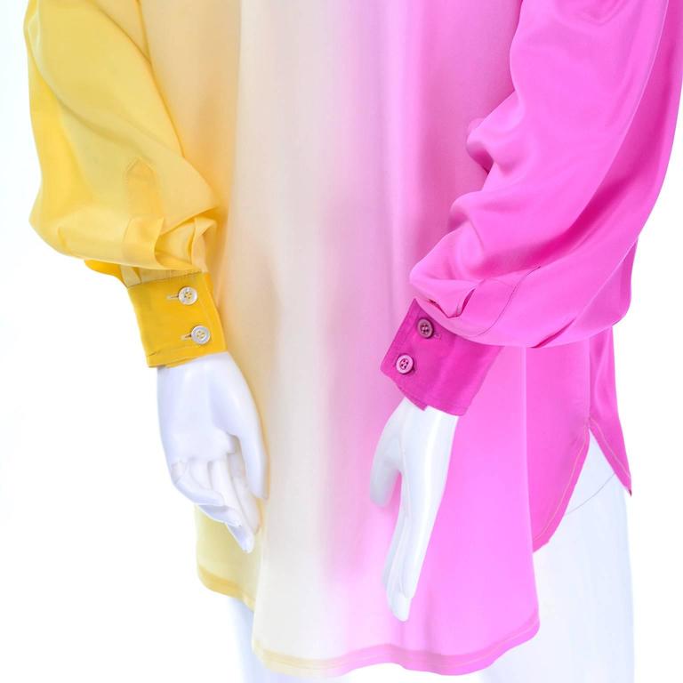 Escada Vintage Silk Yellow and Pink Color Block Blouse With Ombre Back ...