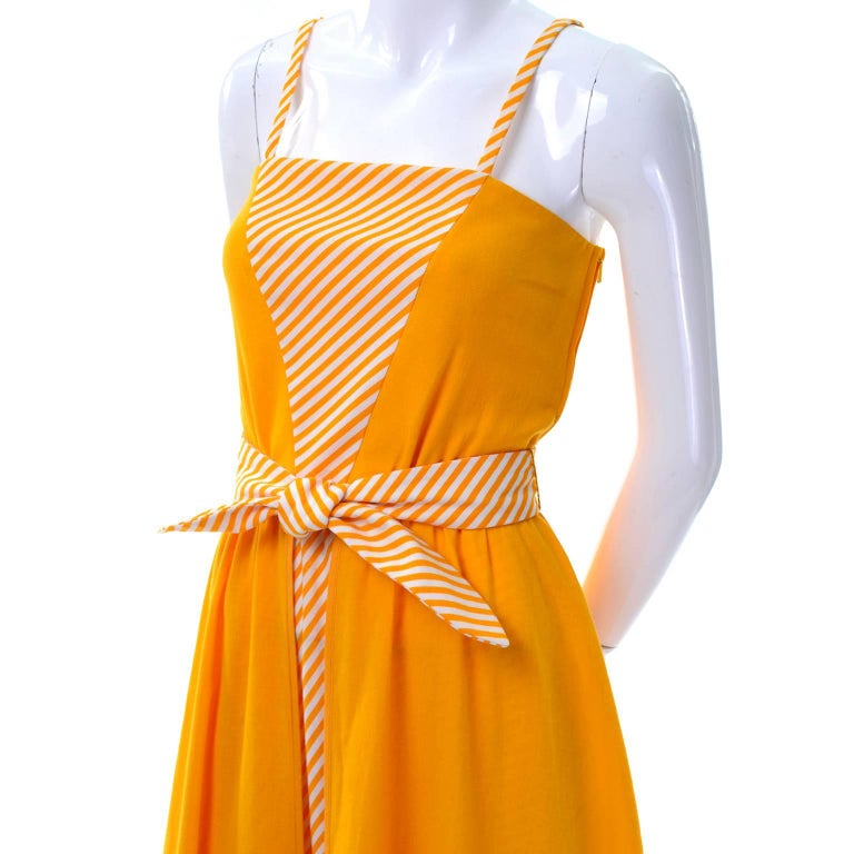 Lanvin Dress Deadstock 1970s Marigold Yellow Striped Vintage Sundress w ...