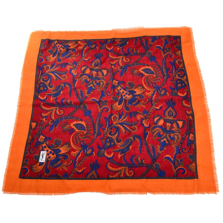 YSL Yves Saint Laurent Vintage Scarf 34" in Orange Blue and Burgundy ...