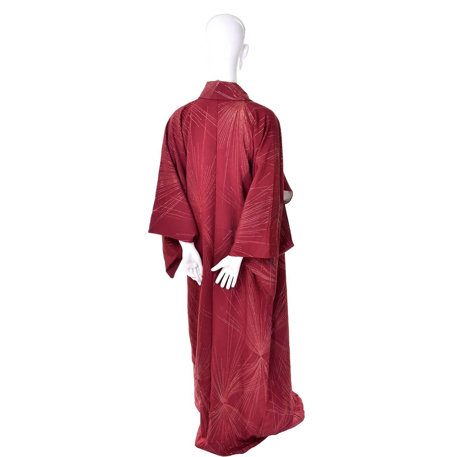 Vintage Rust Burgundy Silk Kimono w/ Gold Metallic Embroidery for Fall ...