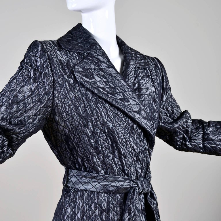 YSL Yves Saint Laurent Quilted Vintage Dark Silver Jacket Wool Silk ...
