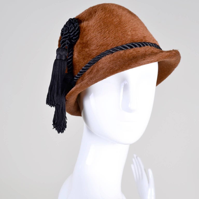 Yves Saint Laurent YSL Vintage Faux Fur Cloche Hat with Tassels, 1970s ...