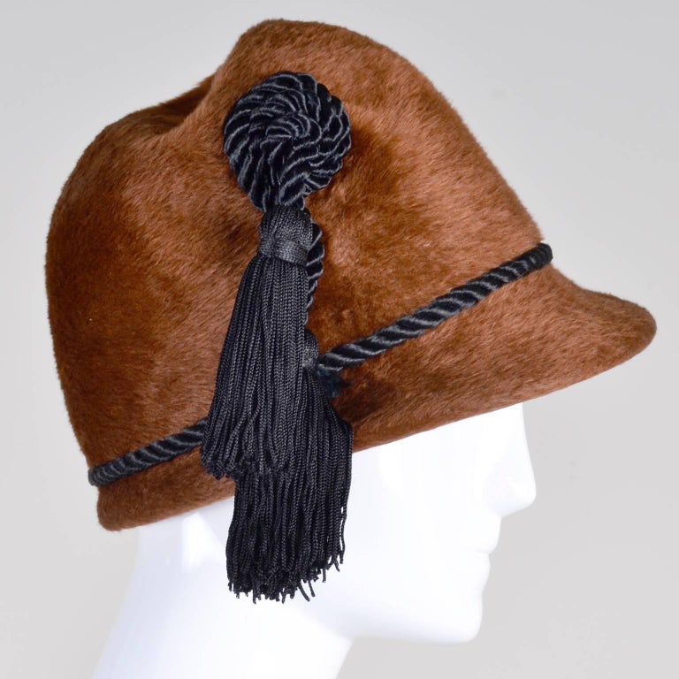 Yves Saint Laurent YSL Vintage Faux Fur Cloche Hat with Tassels, 1970s ...