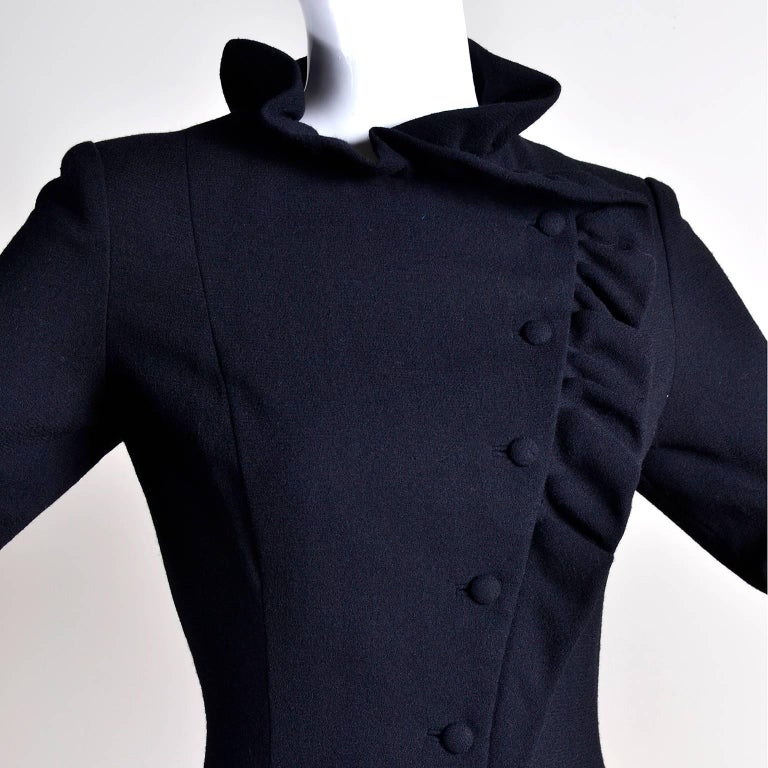 Jean Louis for I Magnin Vintage Dress in Black Crepe W/ Ruffles and ...