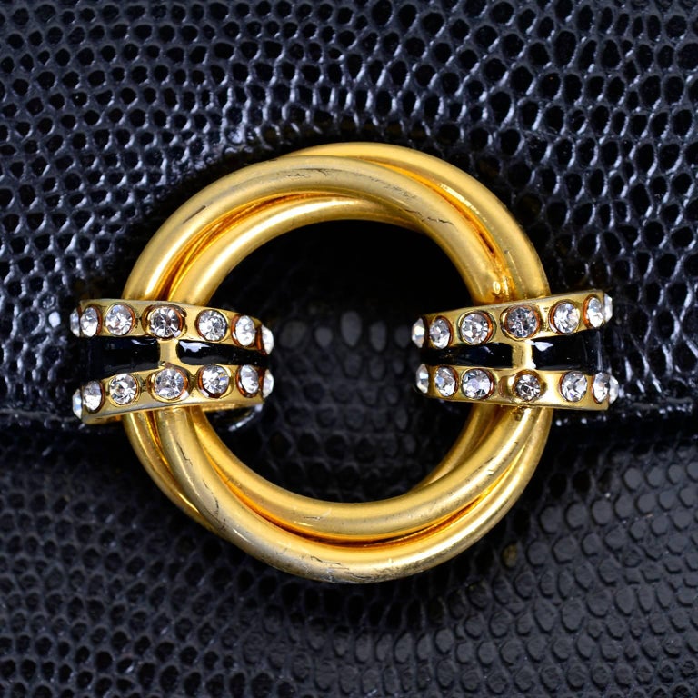 Rodo Italy Vintage Reptile Embossed Black Leather Handbag w/ Rhinestone ...