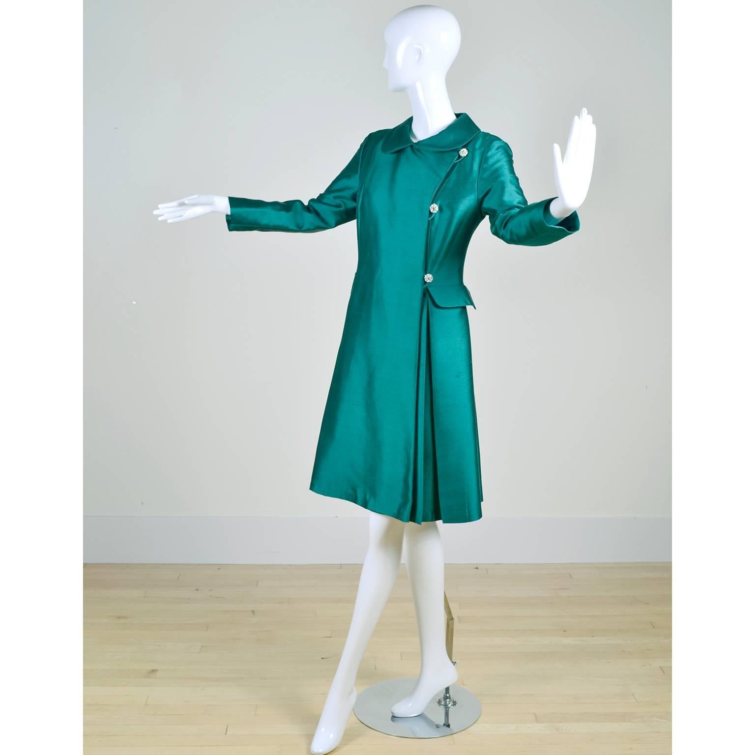 1960s Maxine California Green Evening Coat With Rhinestone Buttons at ...