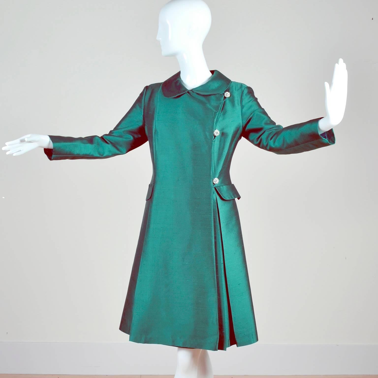 1960s Maxine California Green Evening Coat With Rhinestone Buttons at ...