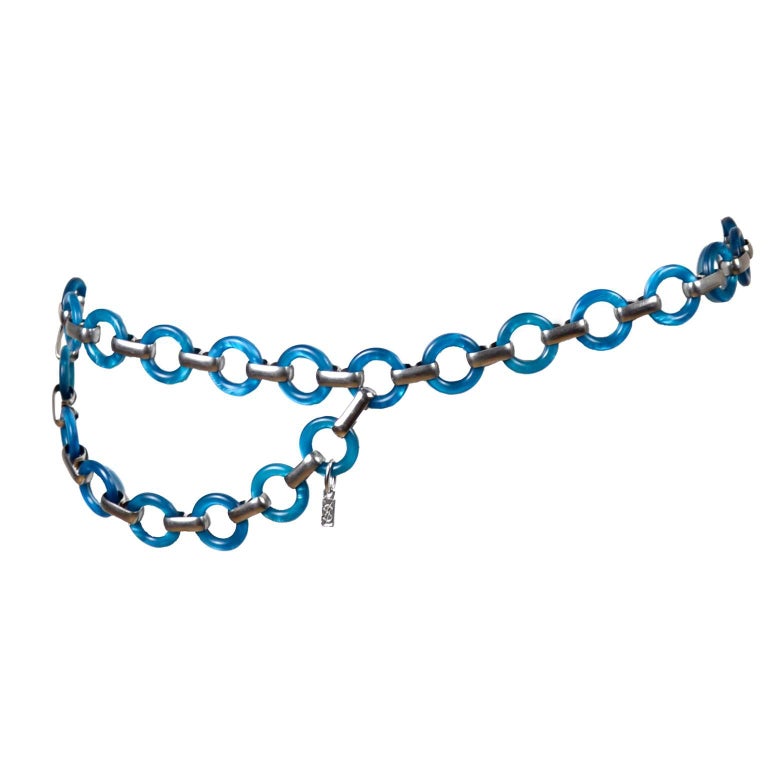 1970s YSL Yves Saint Laurent Vintage Blue Lucite and Silver Link Belt ...