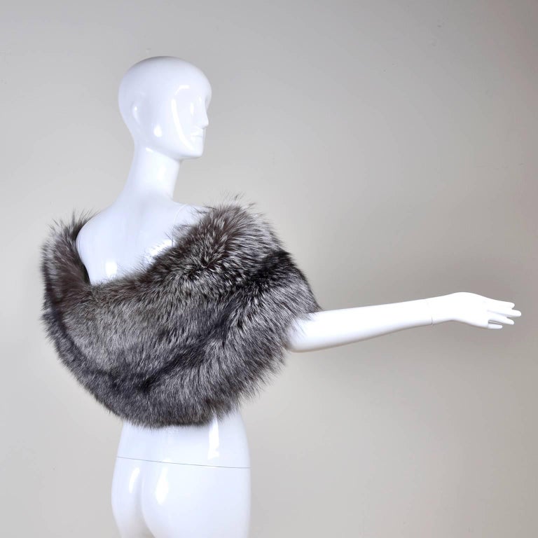 Carolina Herrera Silver Fox Fur Stole Wrap With Silk Lining Saks Fifth ...