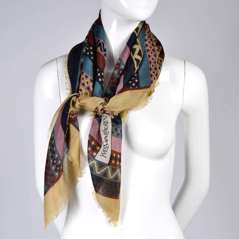 Yves Saint Laurent YSL Geometric Pattern Fine Wool Vintage Scarf at ...