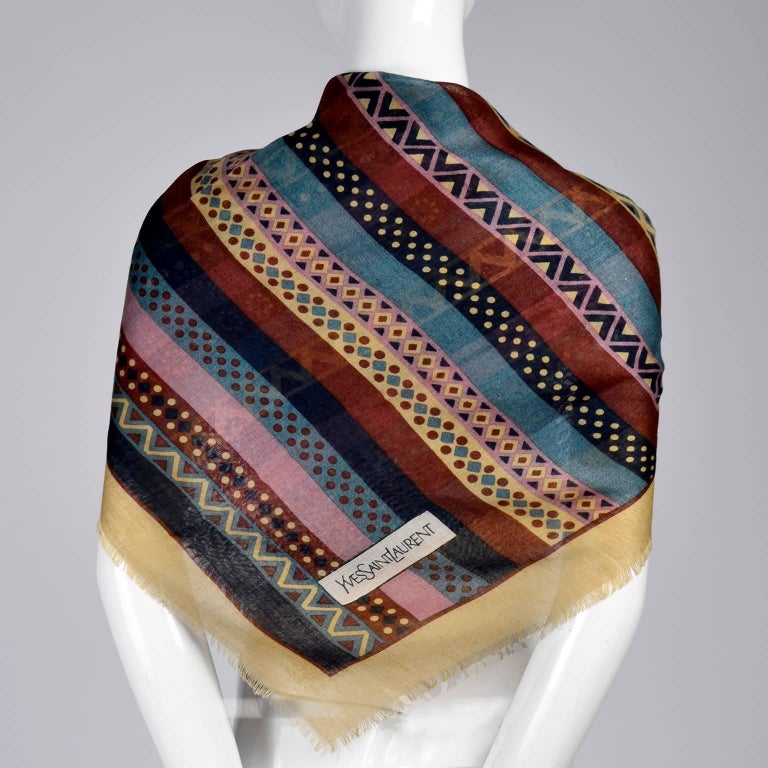 Yves Saint Laurent YSL Geometric Pattern Fine Wool Vintage Scarf at ...