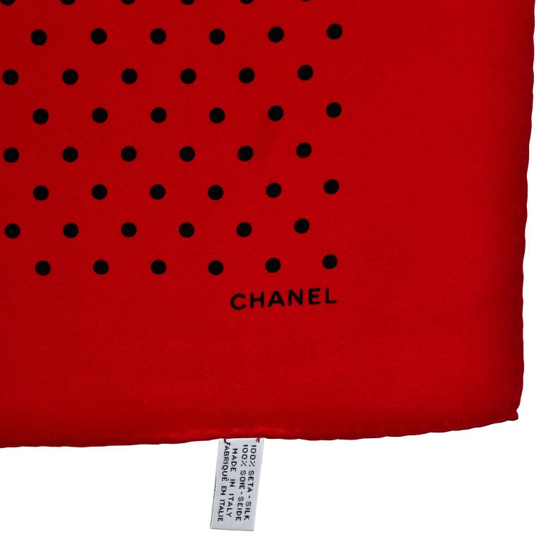 Vintage Chanel Scarf in Red and Black Dots Silk CC Logo Perfect Holiday ...