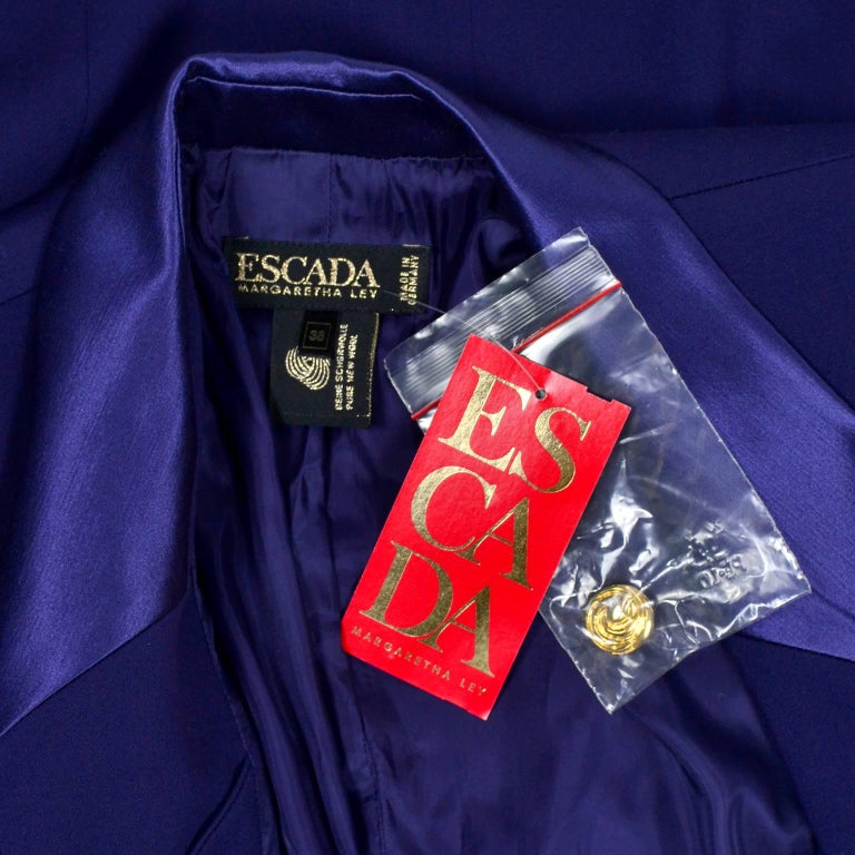New 1980s Escada Vintage Dress in Tuxedo Style Purple Wool W/ Satin ...