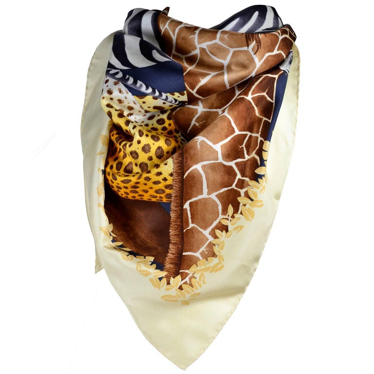 Vintage Salvatore Ferragamo Silk Scarf in Giraffe Zebra Leopard Print ...