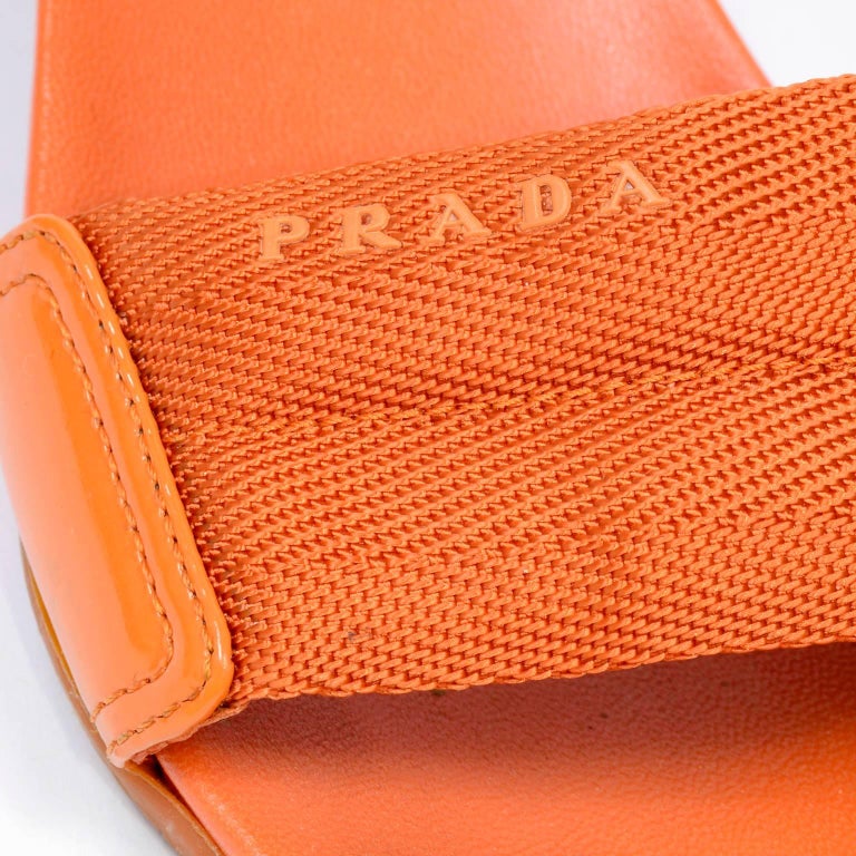 Orange Prada Shoes Slip on Summer Sandals Size 38 Logo Webbing and ...